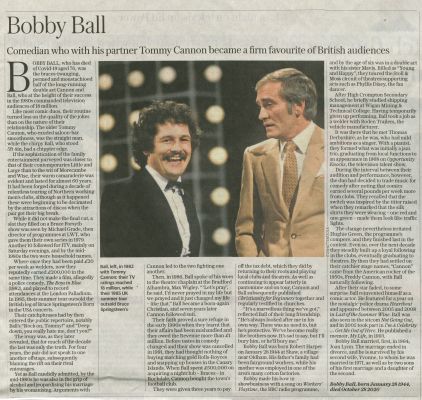 Bobby's death - Newspaper Tributes - Comedy Kings